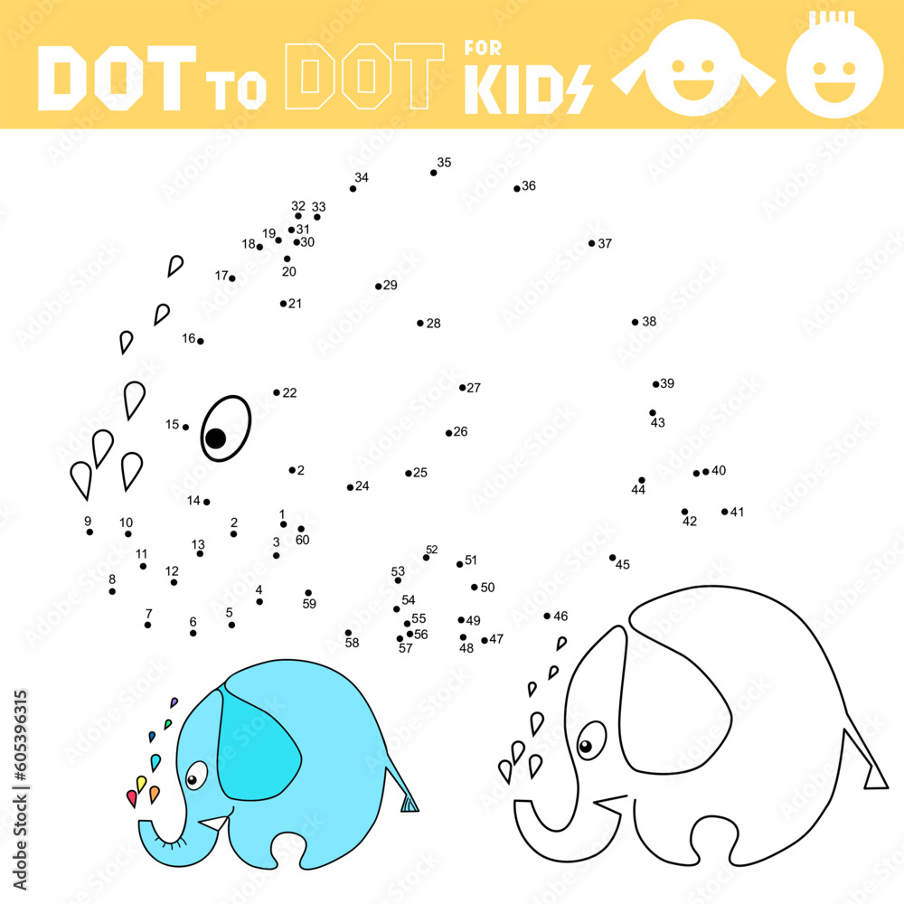 Dot to dot games for kids. Elephant. Connect the numbers and drawing ...