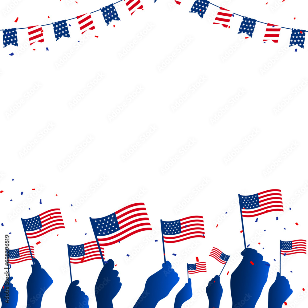 Vector illustration of patriotic human hands Holding Up American Flags ...