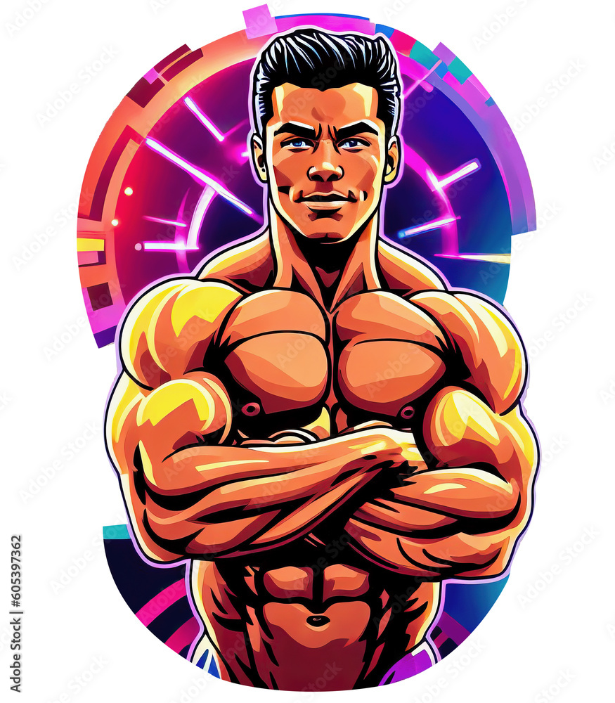 Sticker on a transparent background of a muscular bodybuilder created ...