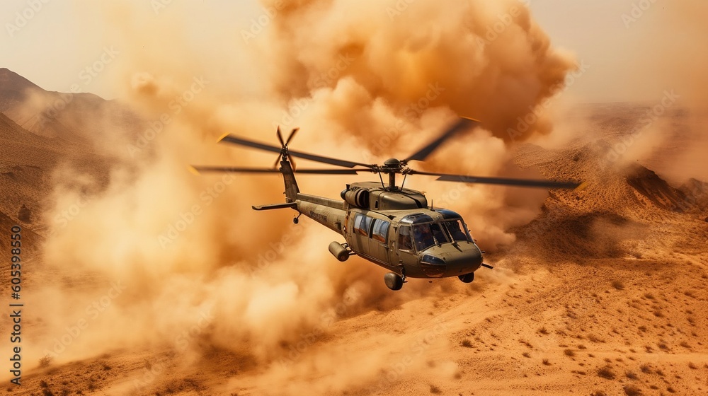 Military helicopters soar through the air, engulfed in crossfire and ...
