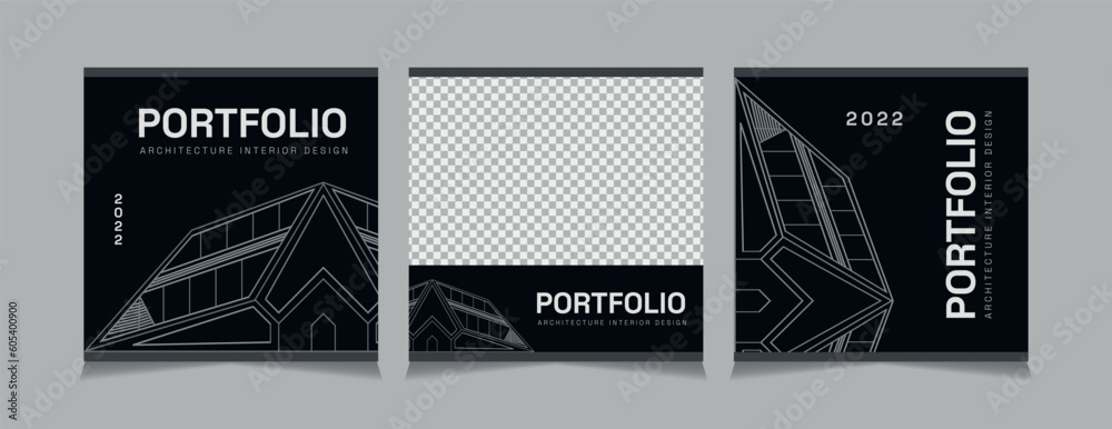 Set of social media post for architecture, simple black and white ...