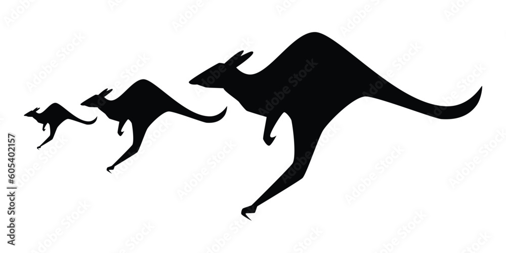 Line art vector of three smart kangaroo jump toward from right to left ...