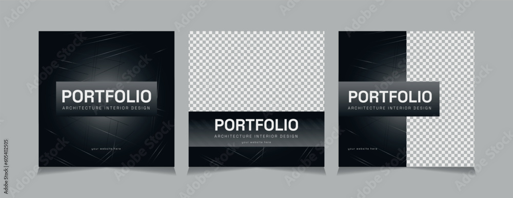 Set of social media post for architecture, simple black and white ...