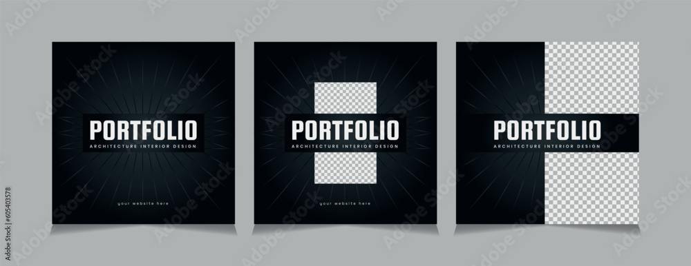 Set of social media post for architecture, simple black and white ...