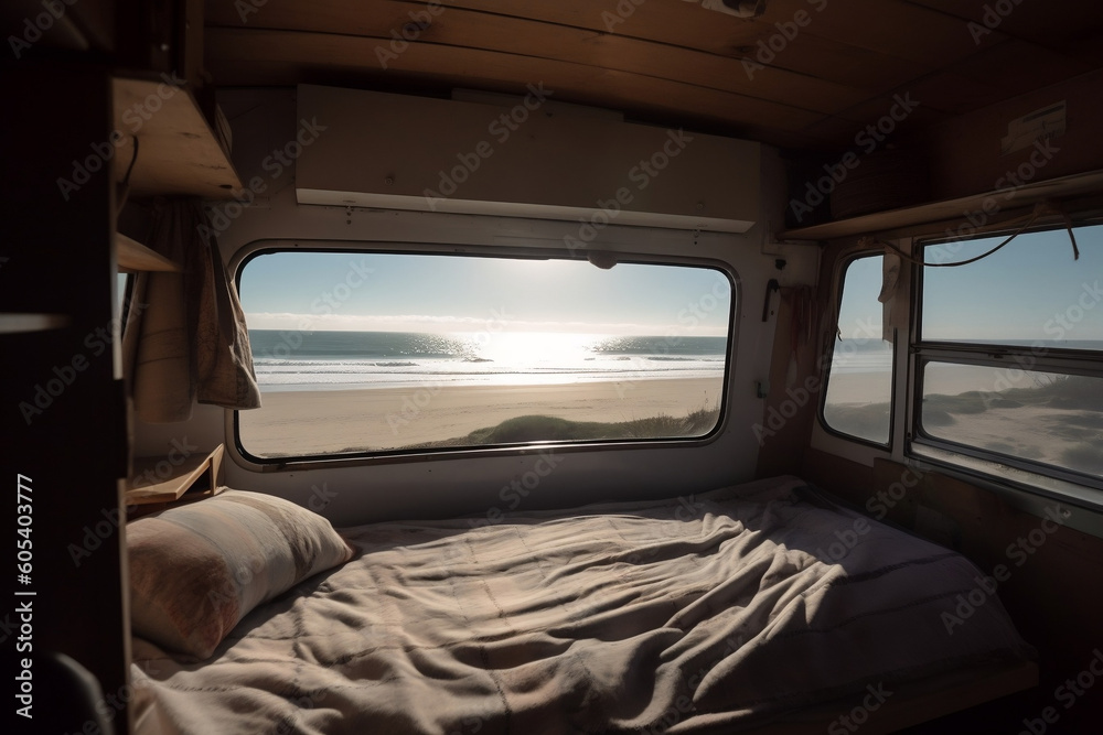 Foto Stock Beautiful sunny morning view on ocean beach from bed on ...