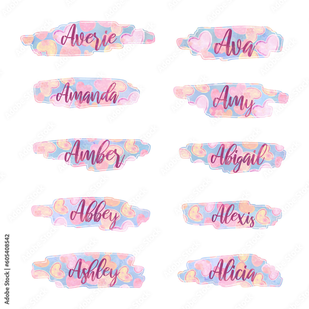 baby girl names that start with letter A, stickers, USA, labels with ...