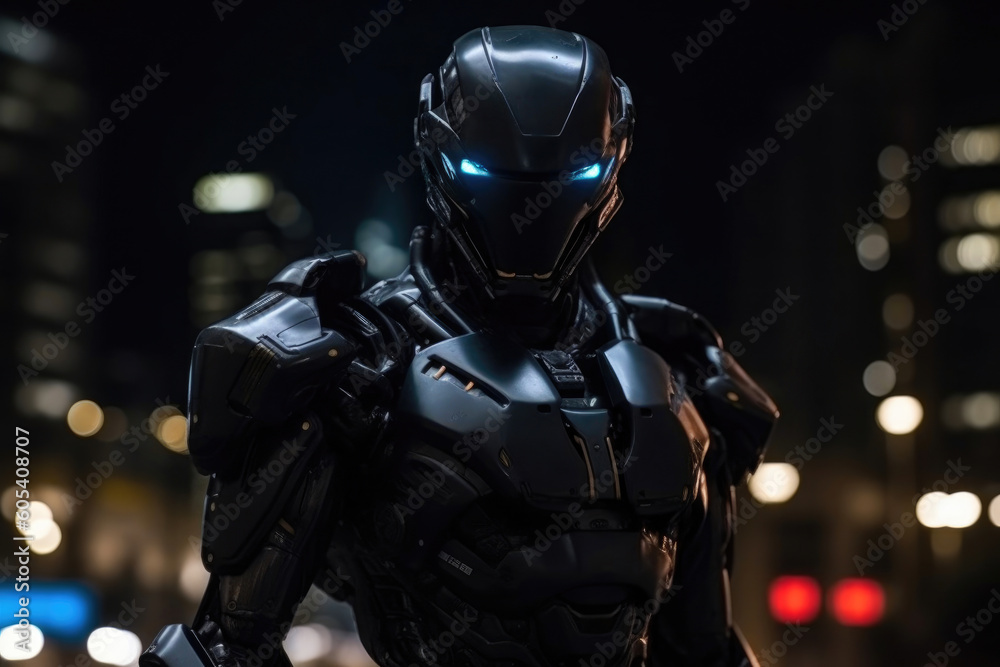 Futuristic armored black robot cyborg cyber armor with futuristic ...
