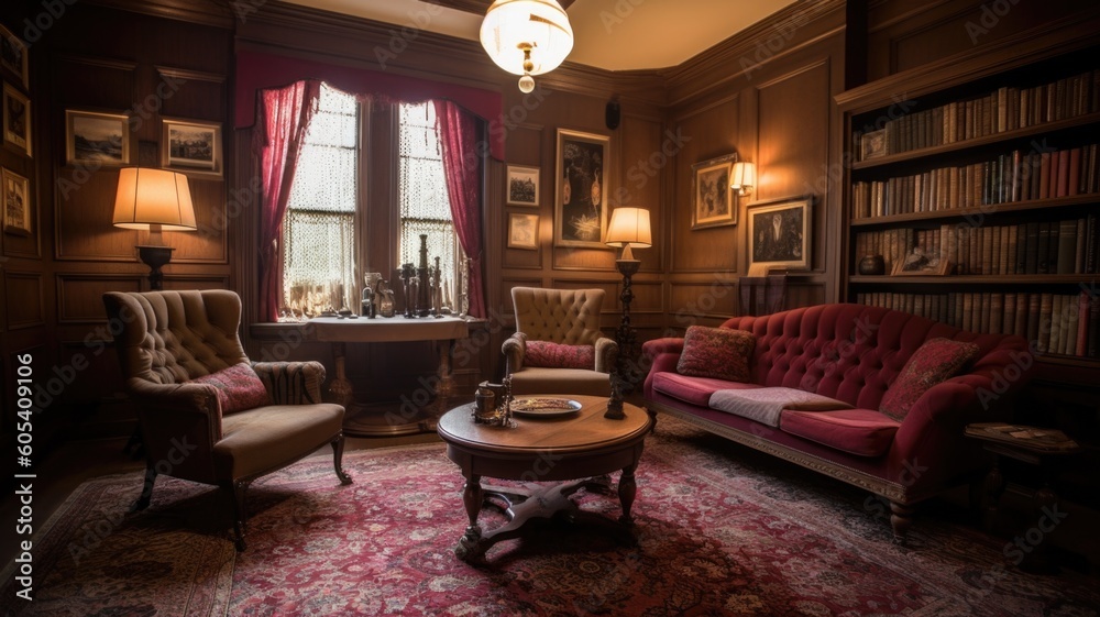 Interior design of Library in Classic style with Bookshelves decorated ...