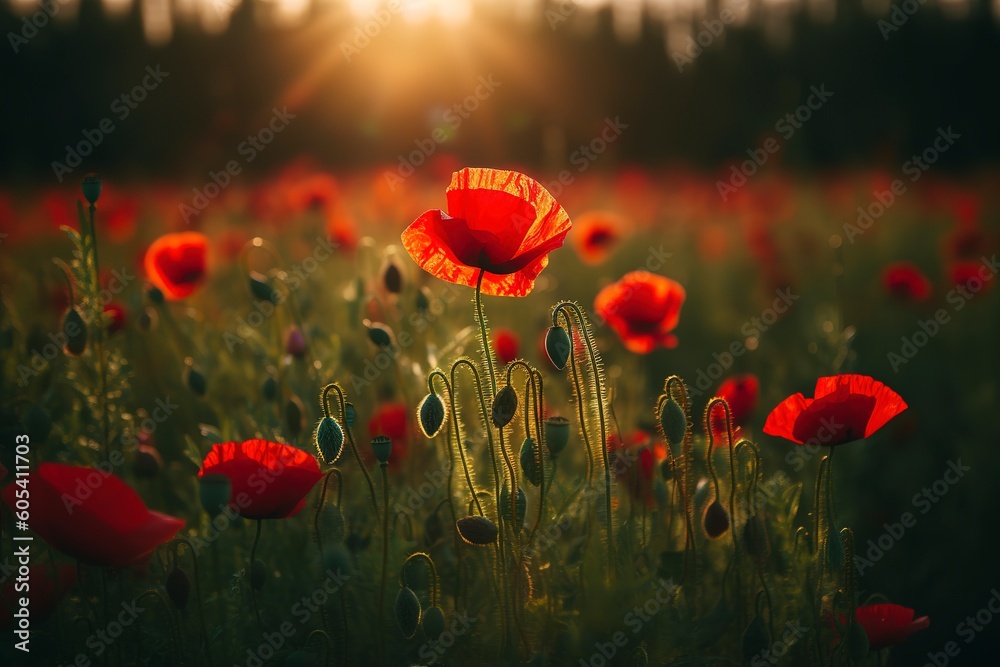 Anzac Day memorial poppies. Field of red poppy flowers to honour fallen ...