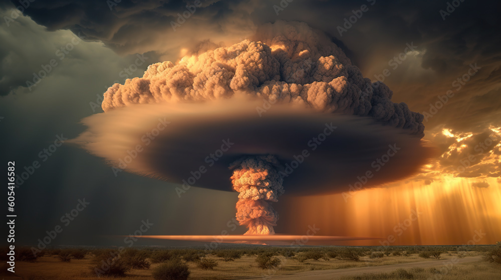 Nuclear explosion in city nuke bomb mushroom radioactive cloud. Atomic ...