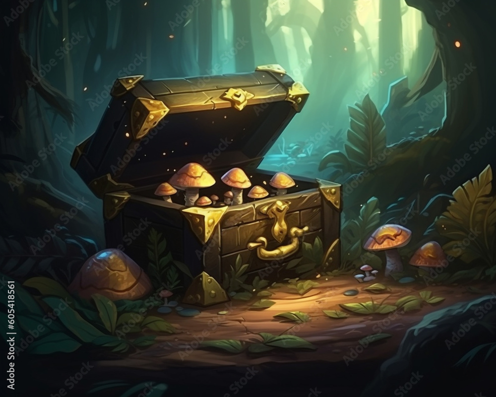 Forest Treasure. Video Games Digital CG Artwork Concept ai generative ...
