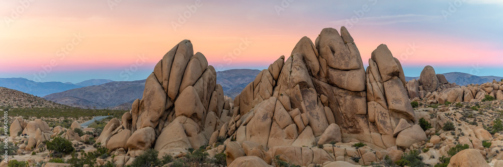 Panoramic landscape views in the Joshua Tree National Park desert ...