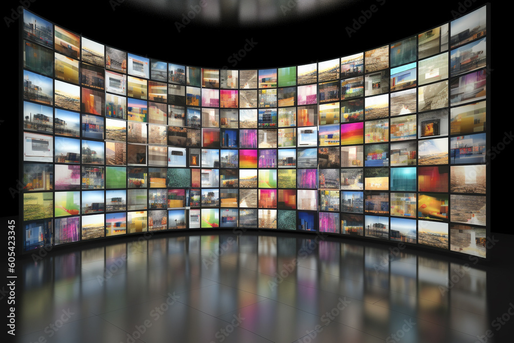 Smart TV and digital media wall of screens background with copy space ...