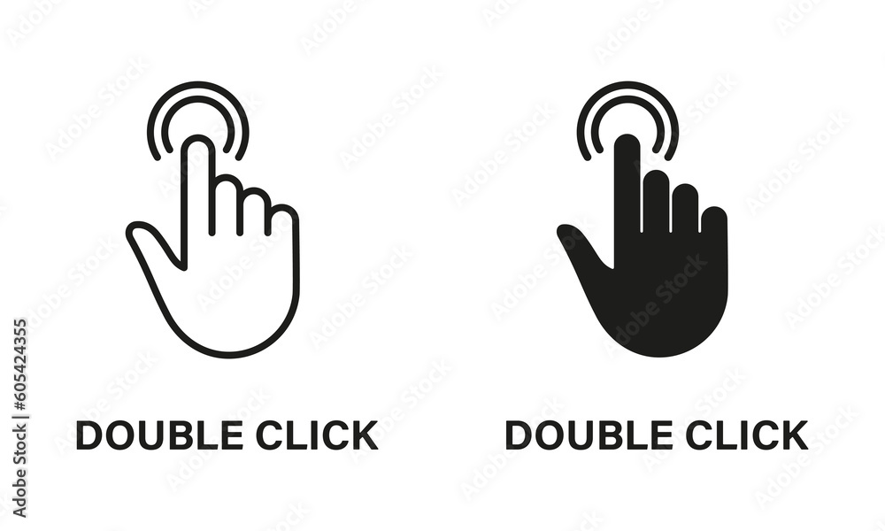 Double Click Gesture, Hand Cursor of Computer Mouse Line and Silhouette ...