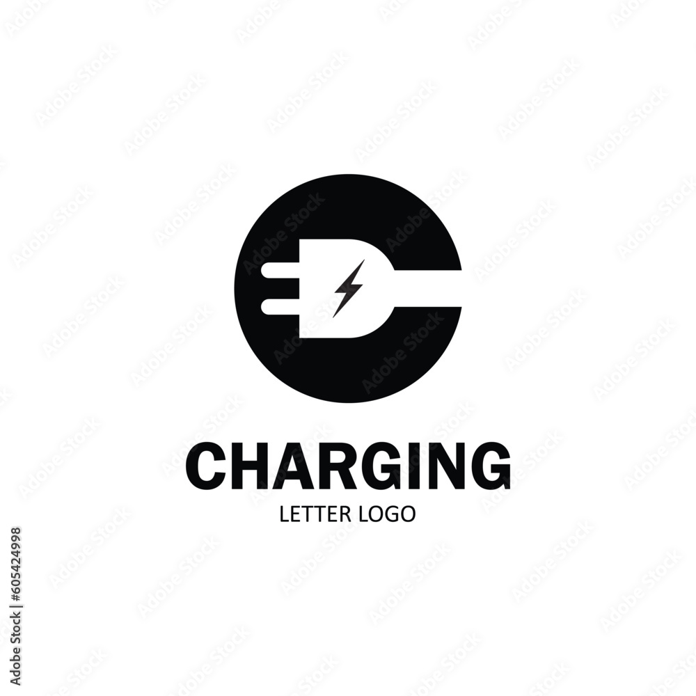 Letter C Electric Plug vector logo template. Font with green and blue ...