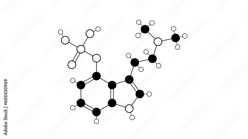 psilocybin molecule, structural chemical formula, ball-and-stick model ...