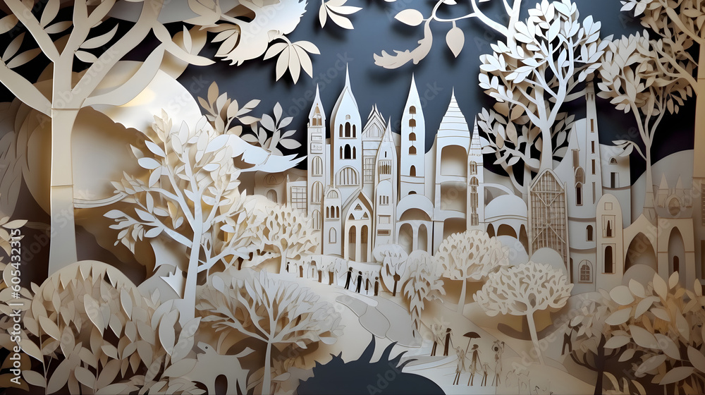 Papercut Illustration Paris & France, panorama travel postcard, poster ...