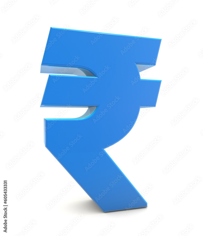 Indian Rupee 3d isolated on white background. Blue Rupee icon 3d. 3D ...