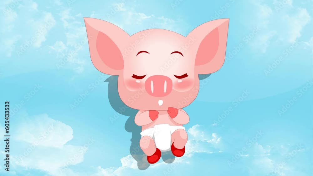 cute cartoon pig sleeping 2d animated, background, sleep, baby piglet ...