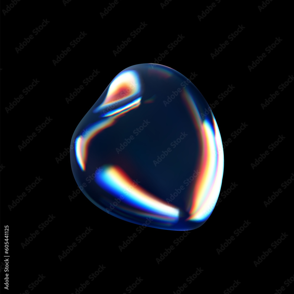 3d glass liquid abstract, fluid shape with holographic effect isolated ...