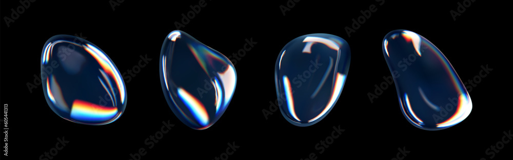 3d glass liquid abstract, fluid shape with holographic effect isolated ...