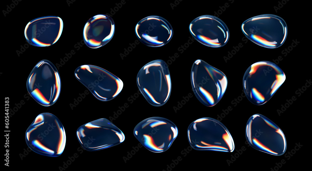 3d glass liquid abstract, fluid shape with holographic effect isolated ...