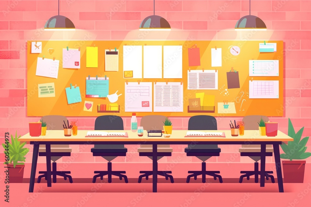 Collaborative creative business desk with a large communal table ...