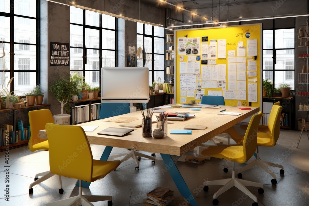 Collaborative creative business desk with a large communal table ...