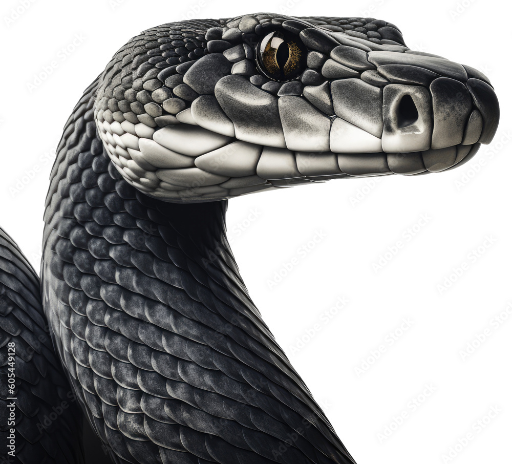 Close up portrait of a black mamba snake isolated on a transparent or ...