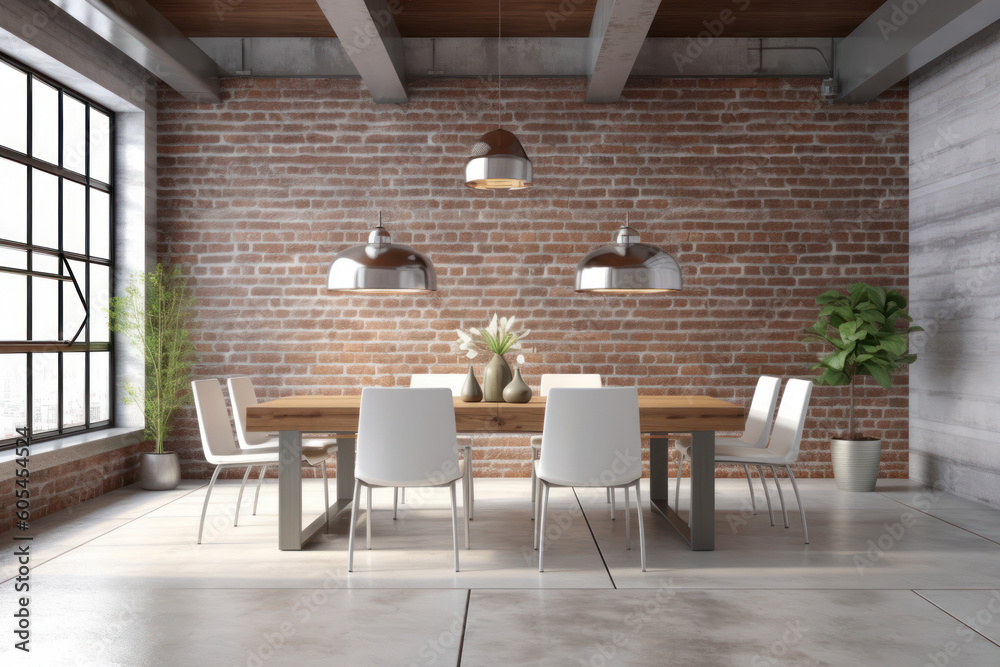 dining table takes center stage in a modern loft setting with an ...