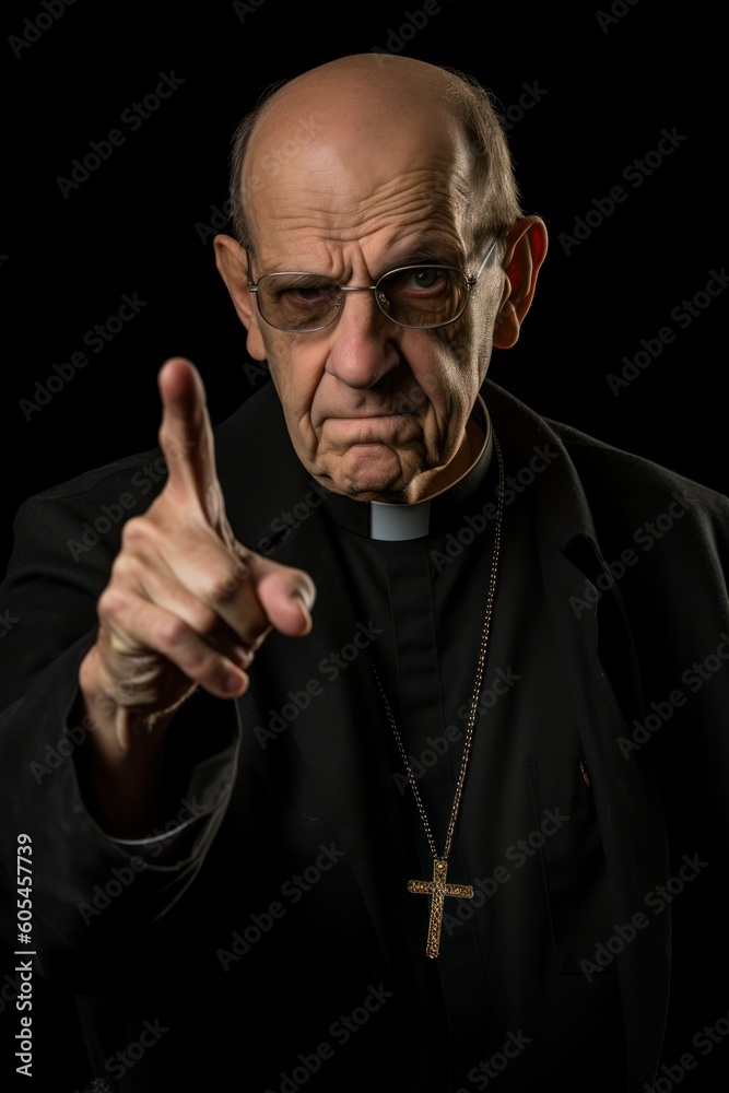 Older priest wagging finger in disapproval ilustração do Stock | Adobe ...