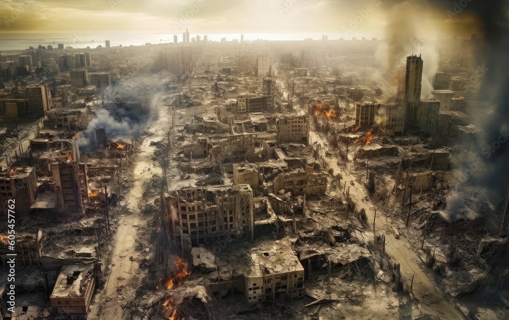 Apocalypse. Burning city, abstract vision. Photo manipulation created ...