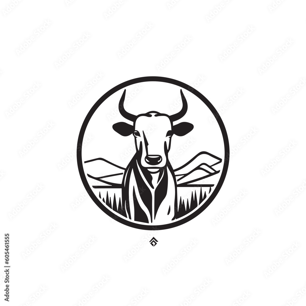 Vetor de Cow for an icon or symbol isolated, black and white. 2d vector ...