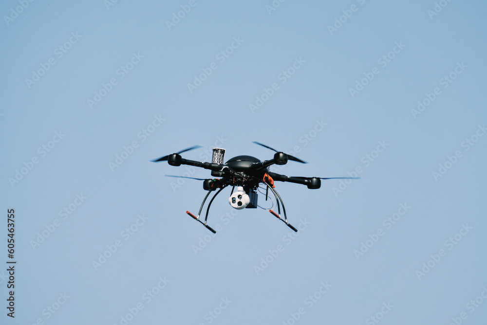 Pollution monitoring drone. Air monitoring sensor. Environmental ...