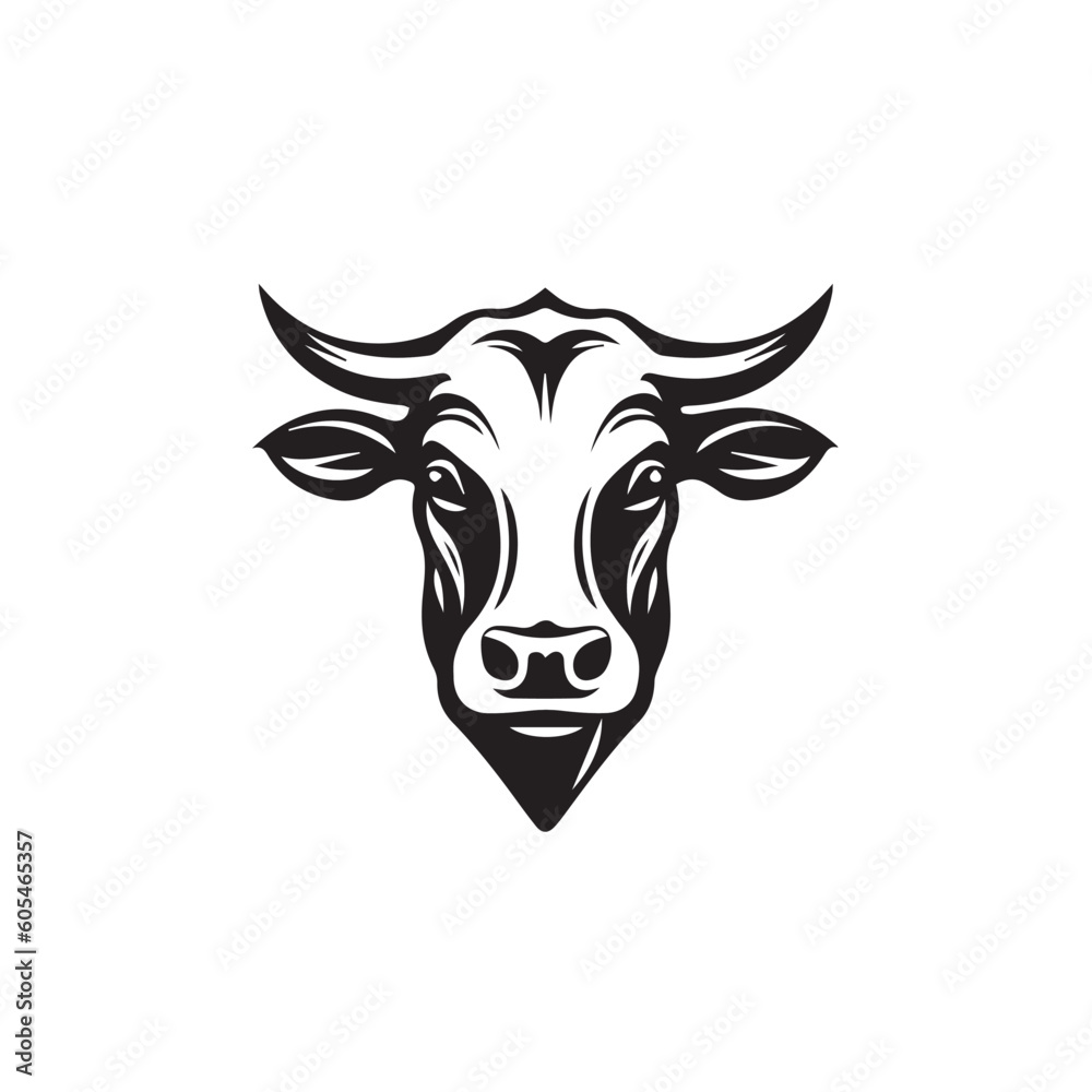 Cow for an icon or symbol isolated, black and white. 2d vector ...