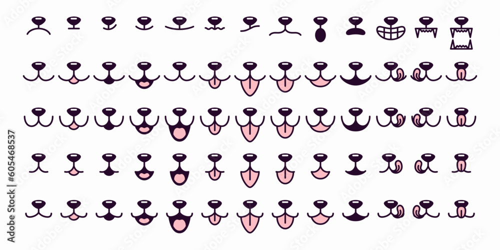 Vector Dog Face Design Elements, Different Emotions. Dog Mouth, Tongue ...