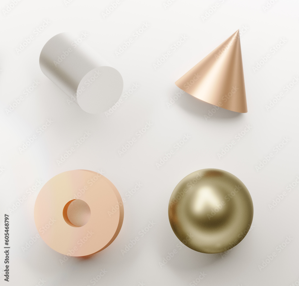 Set of 3d Golden Geometric Shapes Objects. Luxury Collection of ...