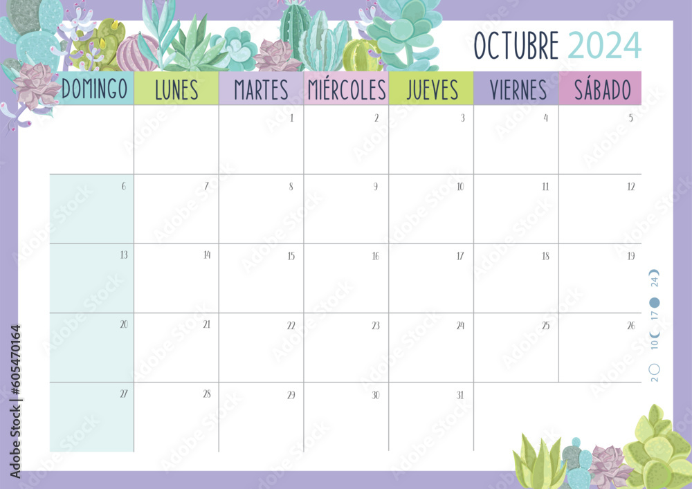 Calendario Planificador 2024 en Español - Tamaño A4 - Mes de Octubre ...