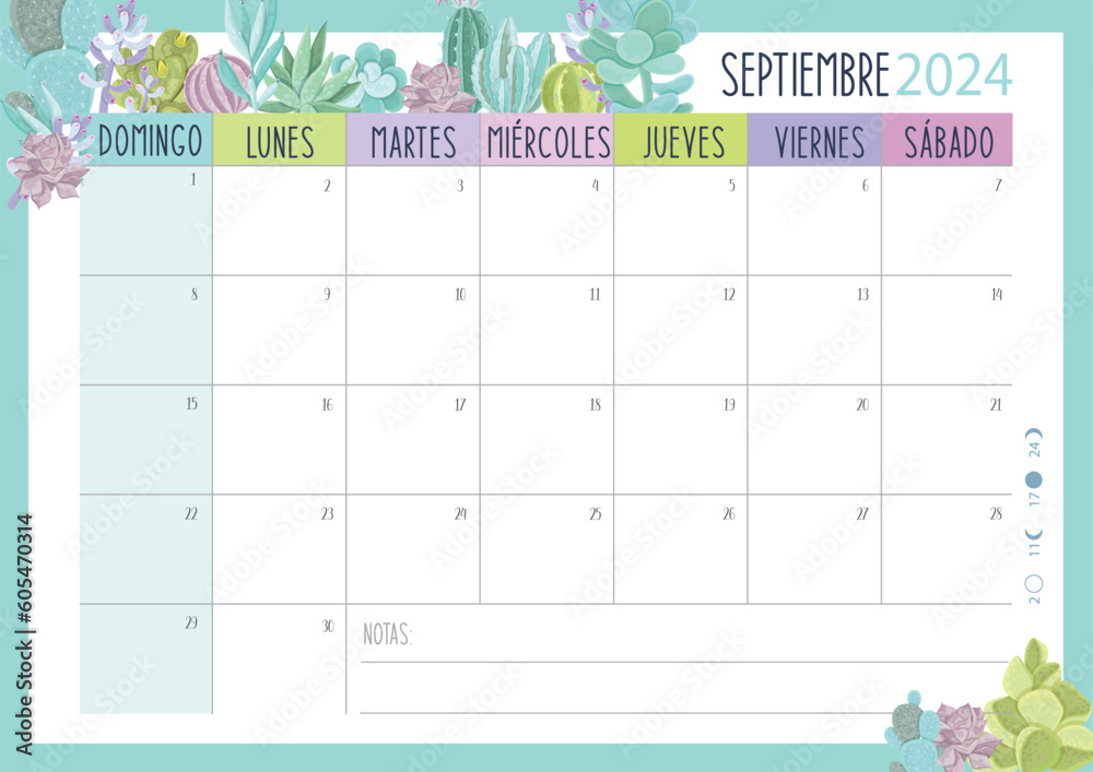 Calendario Planificador 2024 en Español - Tamaño A4 - Mes de Septiembre ...