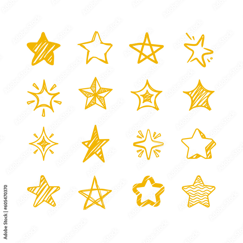 set of hand drawn star vector element design, cute star symbol ...