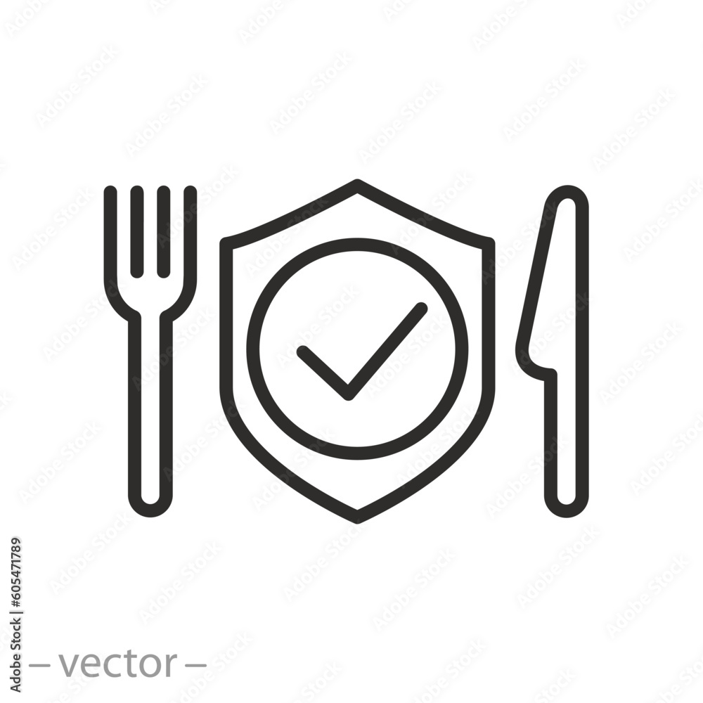 ecological pure product icon, food safety tested in laboratory, shield ...