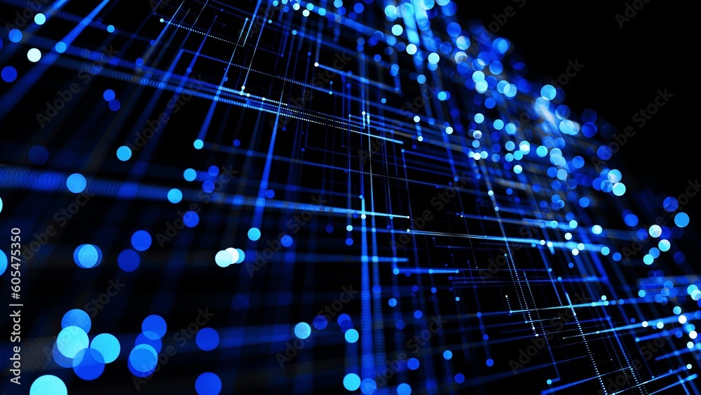 3d render. Glowing particles. Abstract background as technological ...