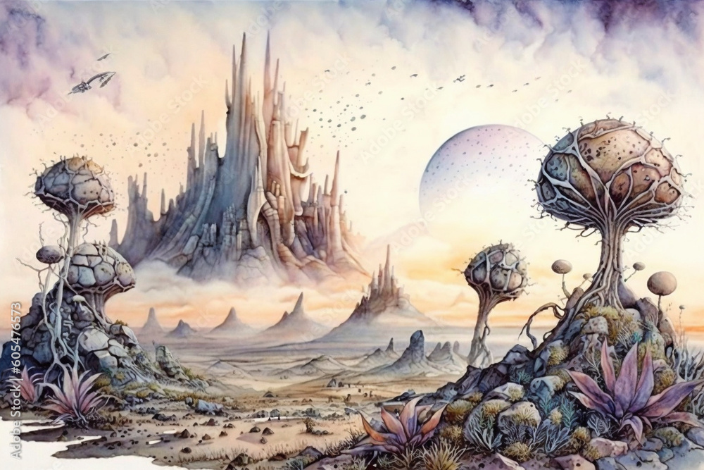 Strange new worlds alien landscapes, beautiful watercolour artwork ...