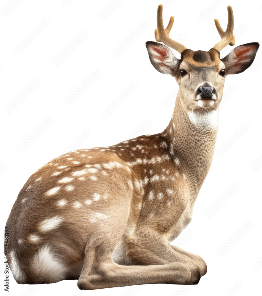 A sitting fallow deer isolated on a white background as transparent PNG ...