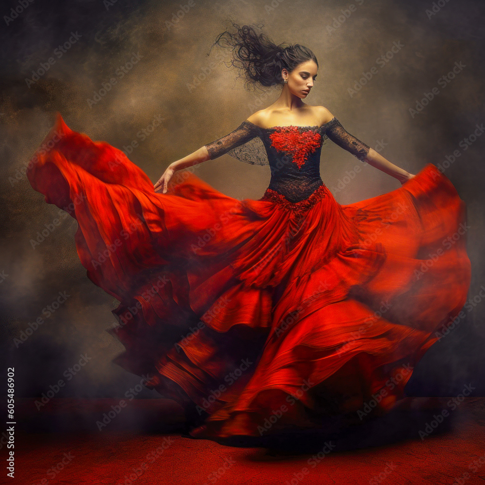 Beautiful Spanish Woman Dancing Flamenco Illustration Generative AI KI ...