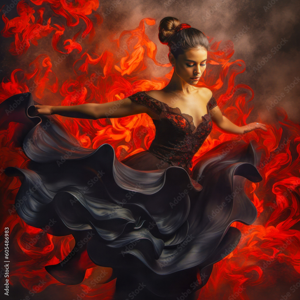 Beautiful Spanish Woman Dancing Flamenco Illustration Generative AI KI ...