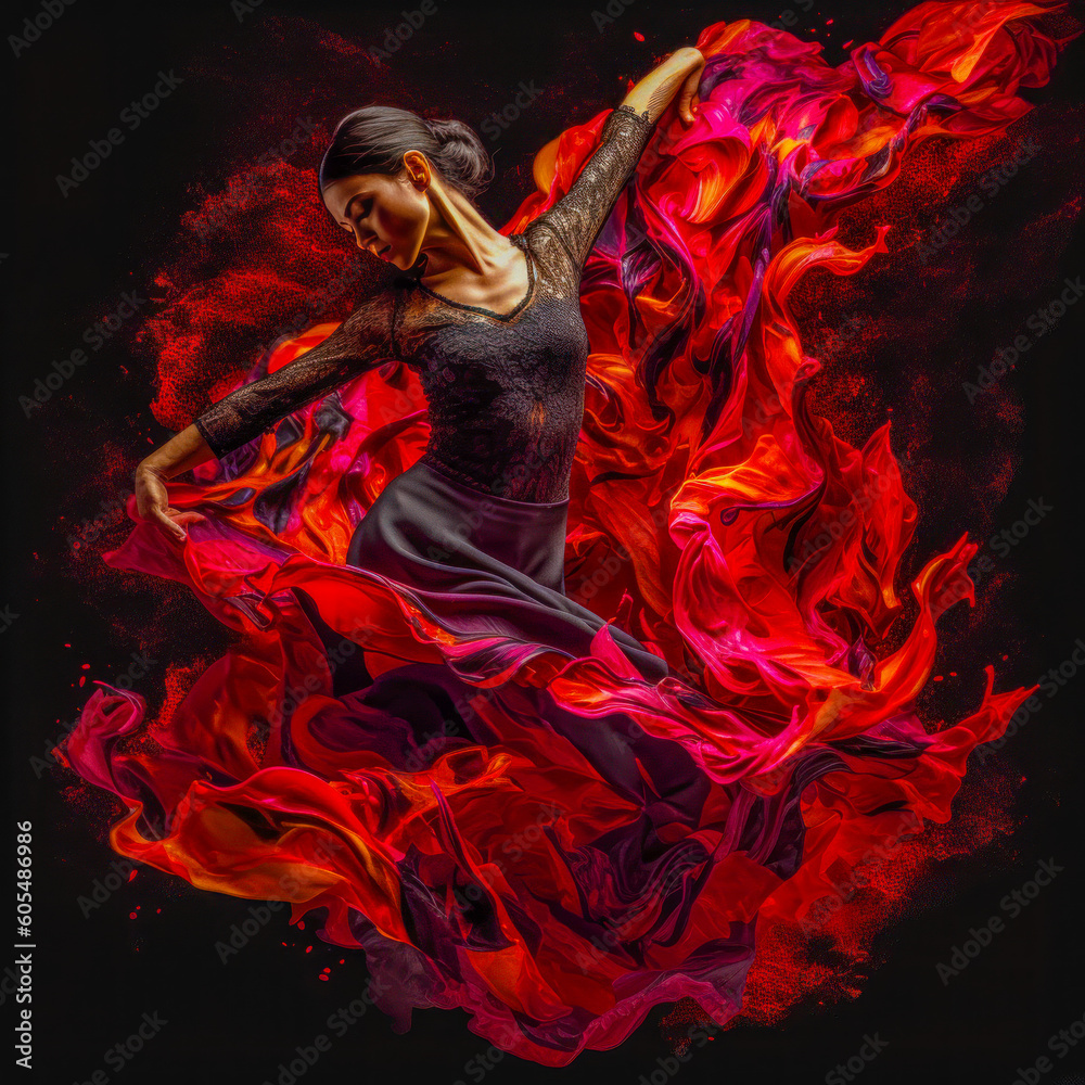 Beautiful Spanish Woman Dancing Flamenco Illustration Generative AI KI ...