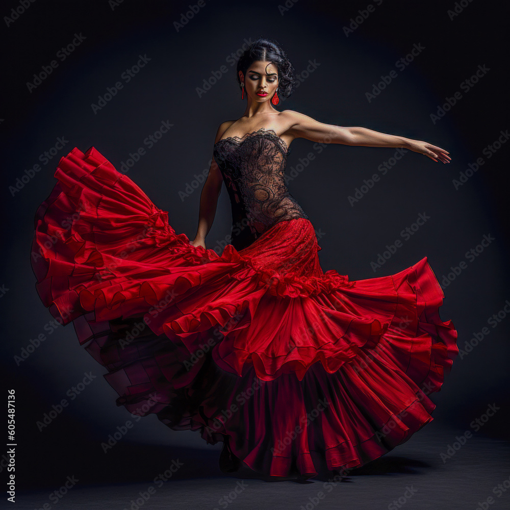 Beautiful Spanish Woman Dancing Flamenco Illustration Generative AI KI ...