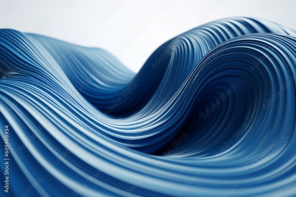 Abstract 3D render of blue curved lines on white background. Generative ...