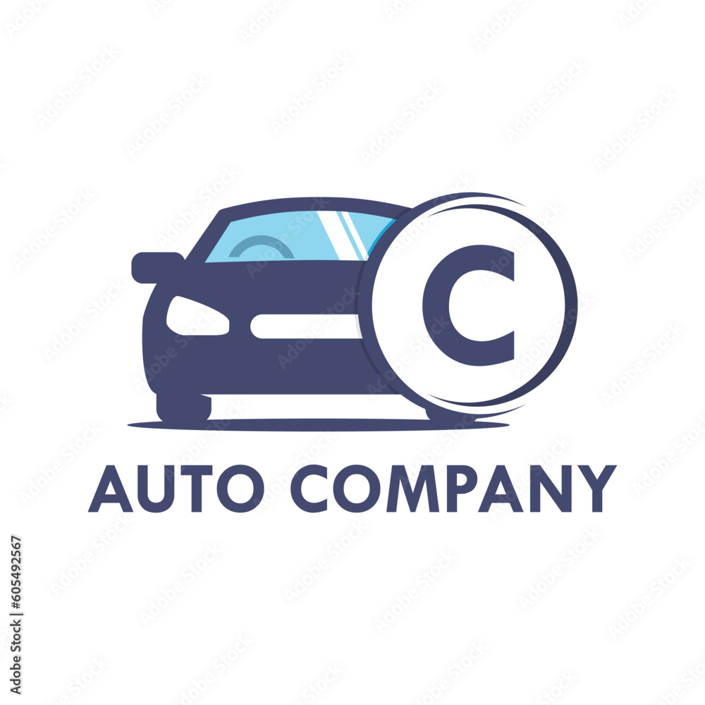 Letter c with car template illustration. Fonts for event, promo, logo ...